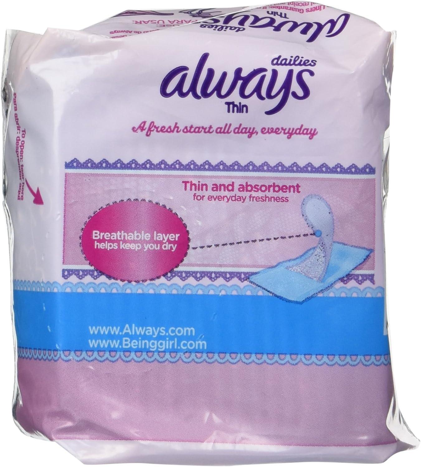 Always Dailies Thin Regular 20 Count - 2 Pack | Discreet Daily Liners ...