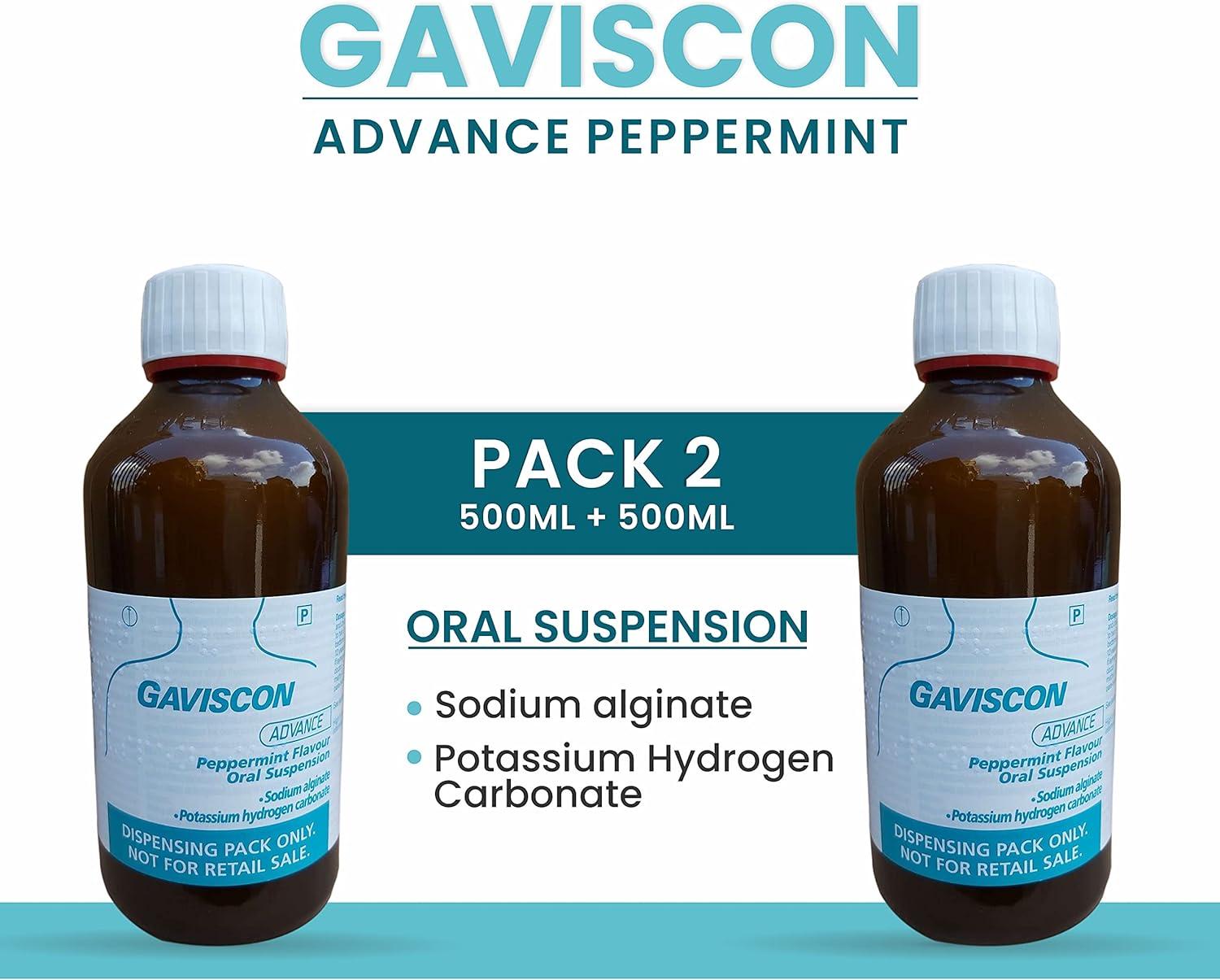 Gaviscon Advance Peppermint 500ml Pack of 2 with Free Measuring Cups ...