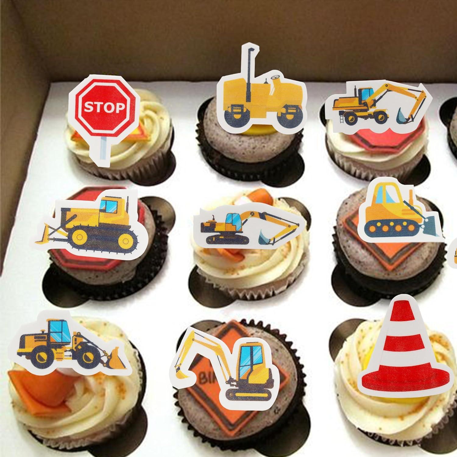 Arthsdite 64 Pcs Edible Construction Cupcake Toppers Truck Tractor ...