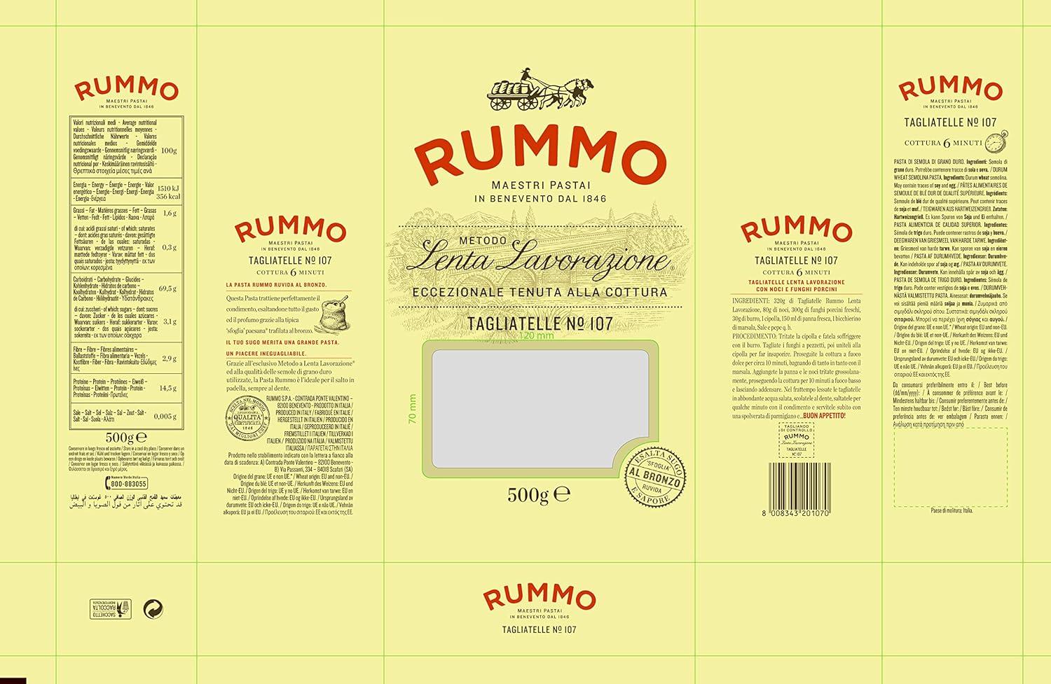 Rummo Tagliatelle Pasta No.107 500g - Authentic Italian Pasta - Pack of ...
