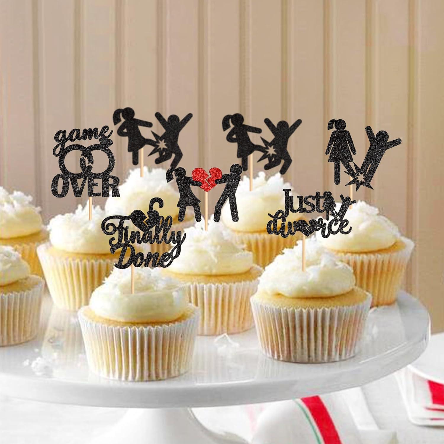 Ercadio 24 Pack Divorce Cupcake Toppers Black Glitter Finally Done Just ...