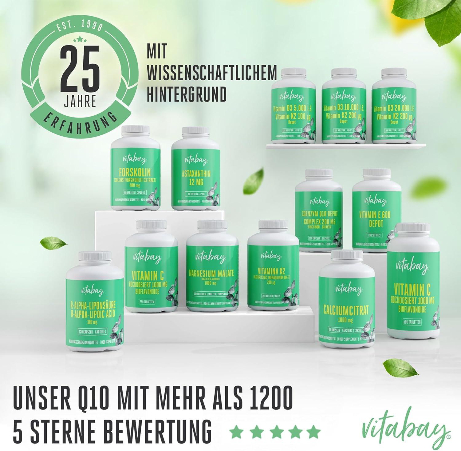 VITABAY Coenzyme Q10 Capsules 200mg - High Dose Vegan Antioxidant - 120 Capsules - Laboratory ...