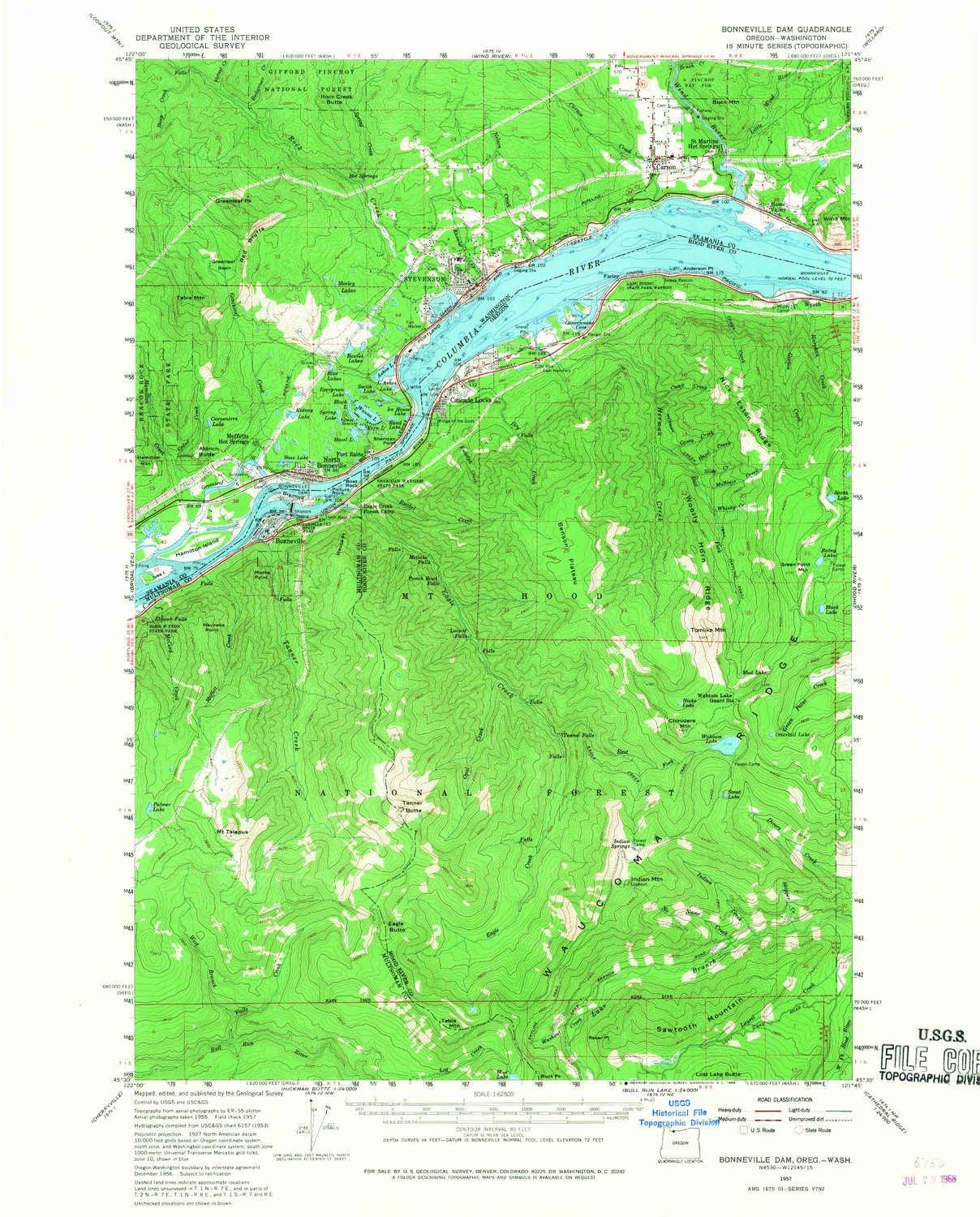 YellowMaps Bonneville Dam OR topo map, 1:62500 Scale, 15 X 15 Minute ...