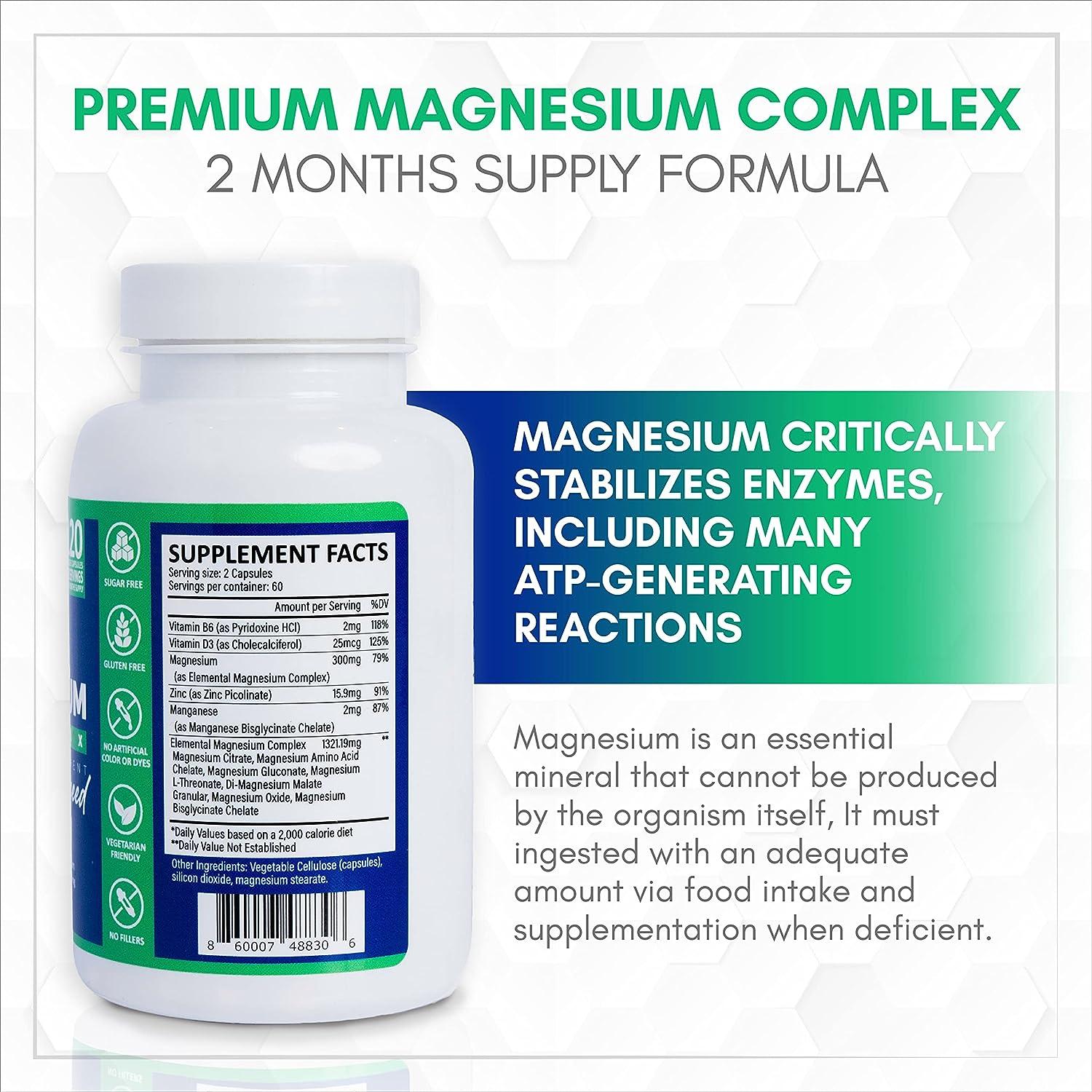 Premium Magnesium Complex | 1321mg Blend, 300mg Elemental Magnesium ...