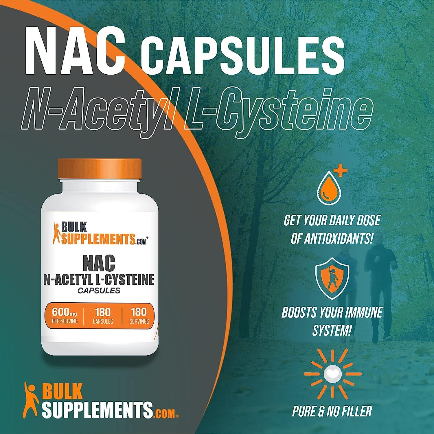 BulkSupplements NAC 600mg Capsules - Antioxidant Support - 180 Count ...