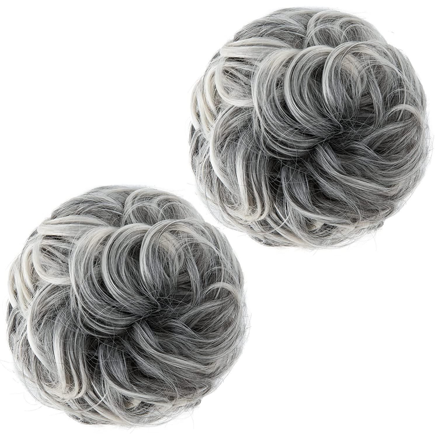 SARLA Grey Messy Bun Hair Piece & Ponytail Extension - Wavy Curly ...