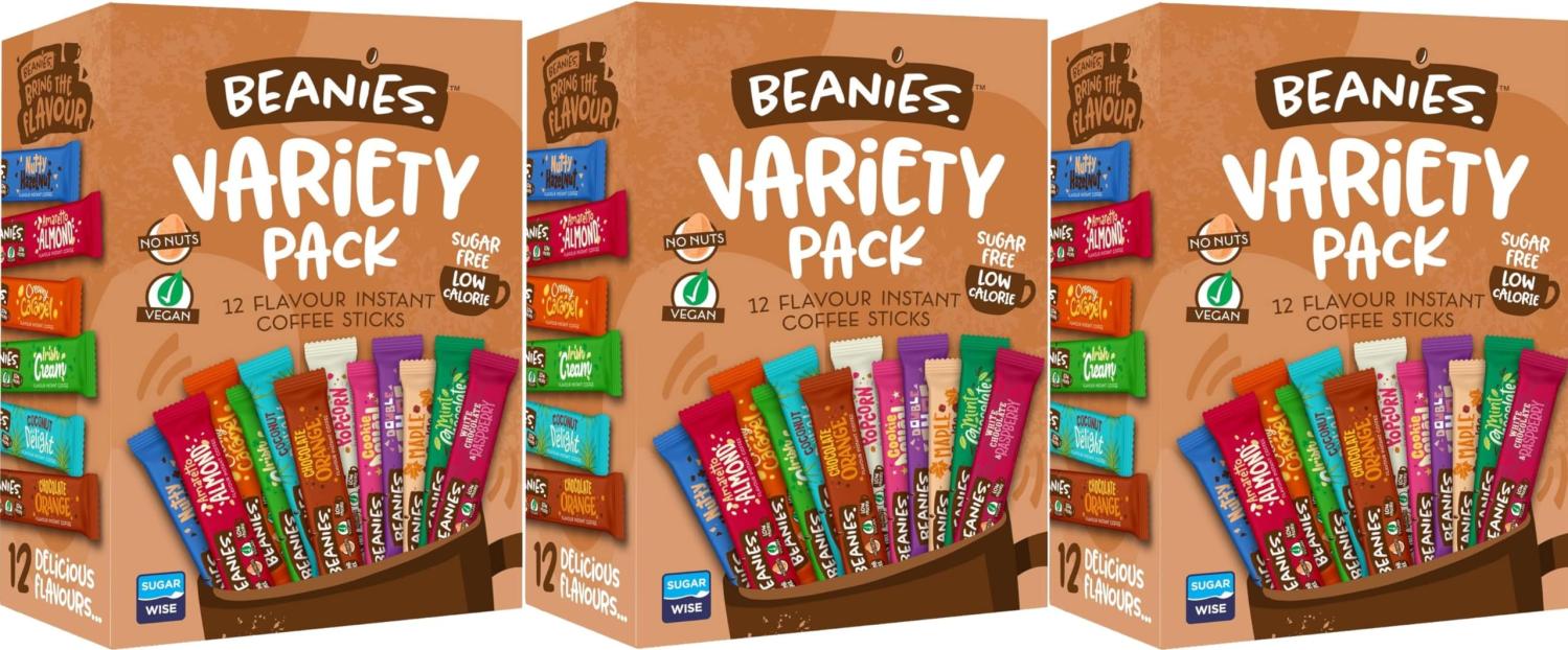 Beanies Variety Assorted Flavoured Instant Coffee Sticks 3 Pack (36 ...