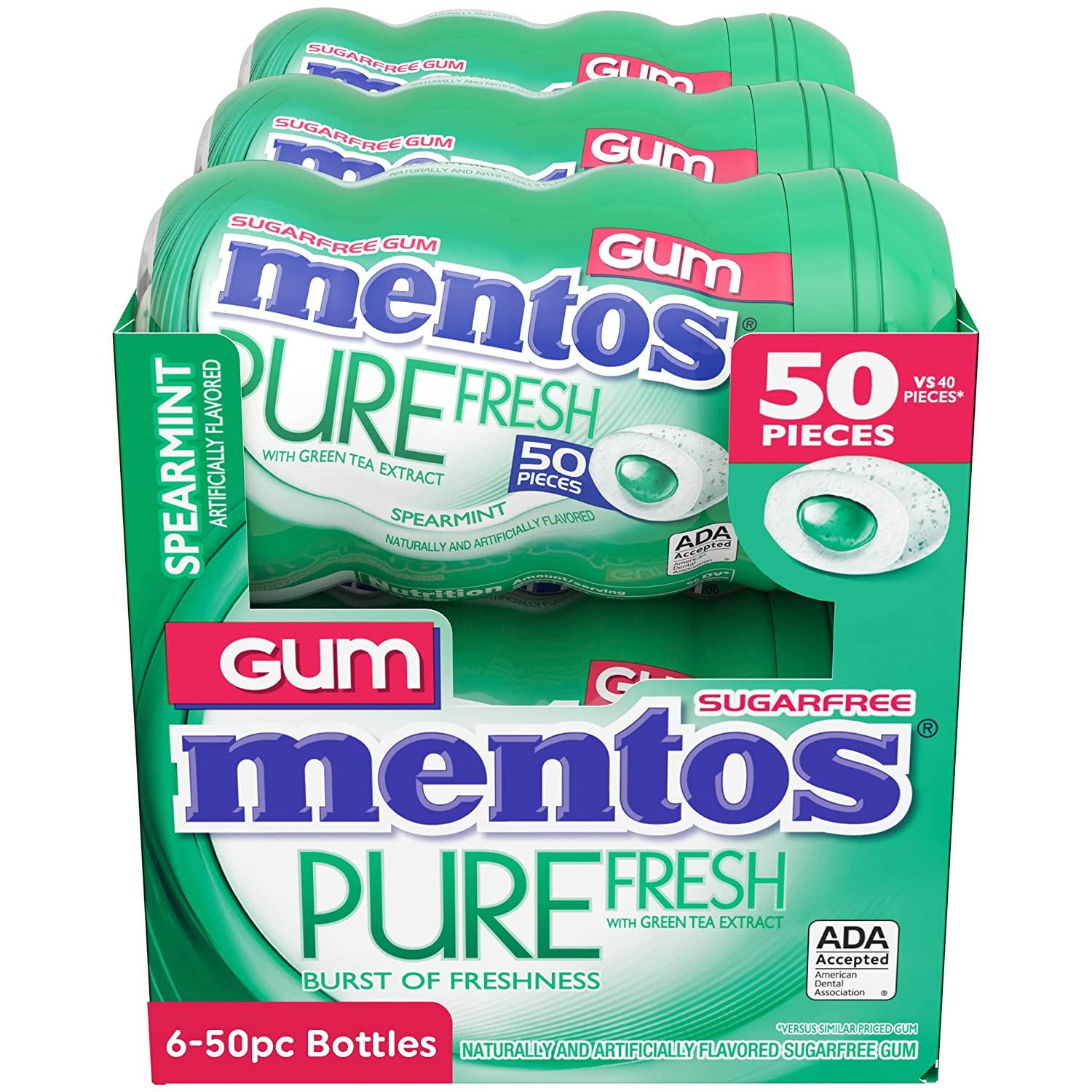 Mentos Pure Fresh Sugar-Free Chewing Gum with Xylitol Spearmint 50 ...