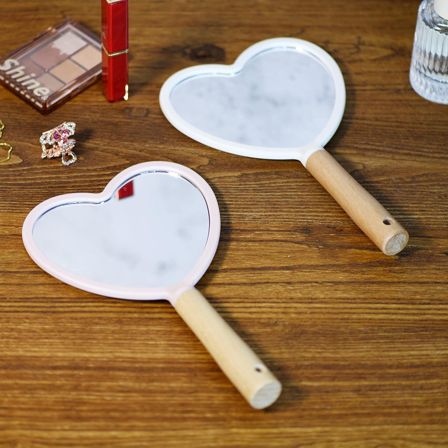 YCHMIR Small Wood Hand Mirror for Women - 5.5 x 9.2 inch (Pink Heart ...