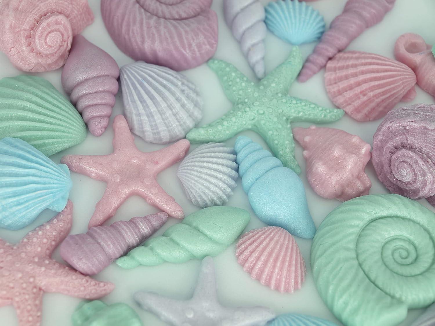 Mermaid Edible Seashells - Fondant Cupcake Toppers Nautical Ariel Cake ...