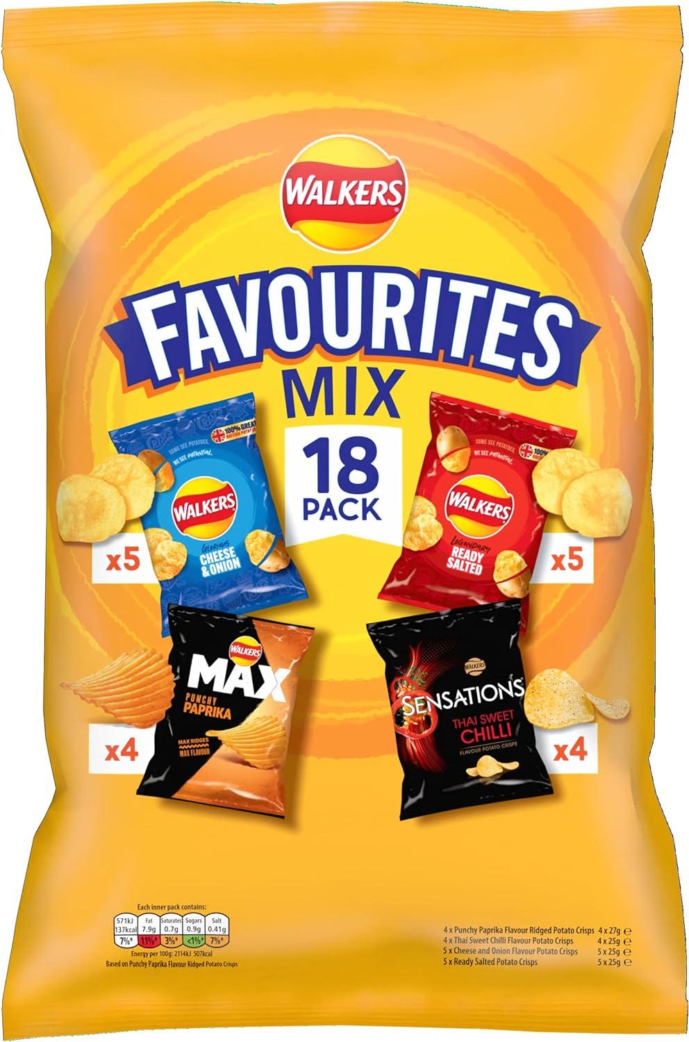 Walkers Favourites Mix Multipack Snacks Crisps 18 Pack | Buy Now with ...