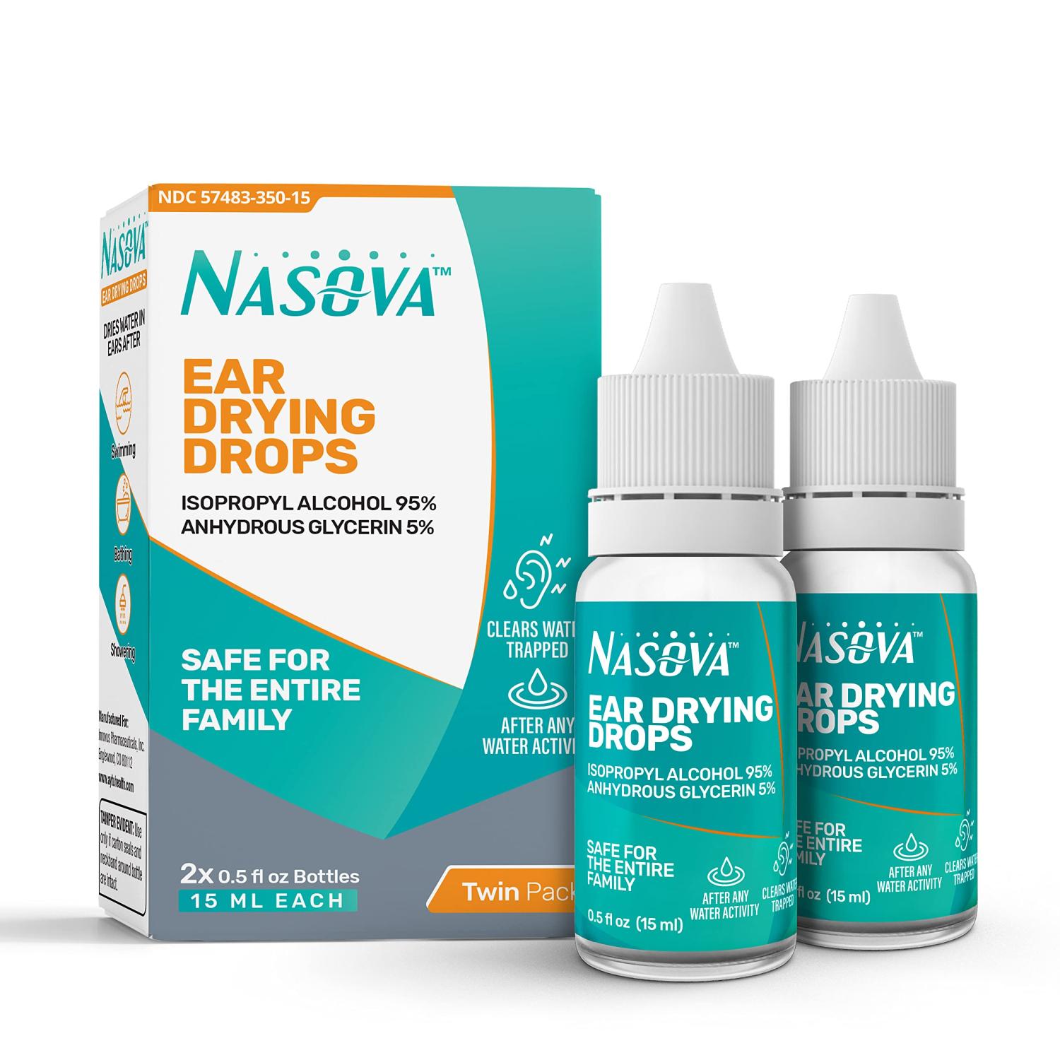 Nasova Swimmer's Ear Drying Drops Twin Pack - 2X 0.5 fl oz Bottles ...