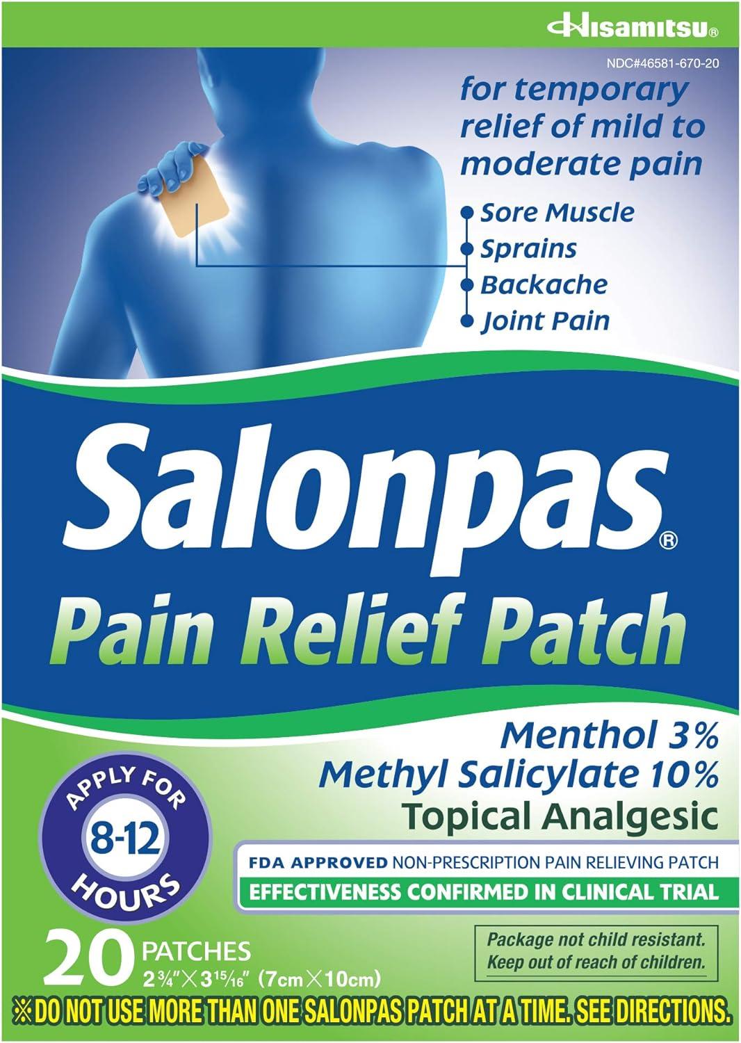 Salonpas Pain Relieving Patch 20 Count - 12 Hour Relief for Back, Neck ...