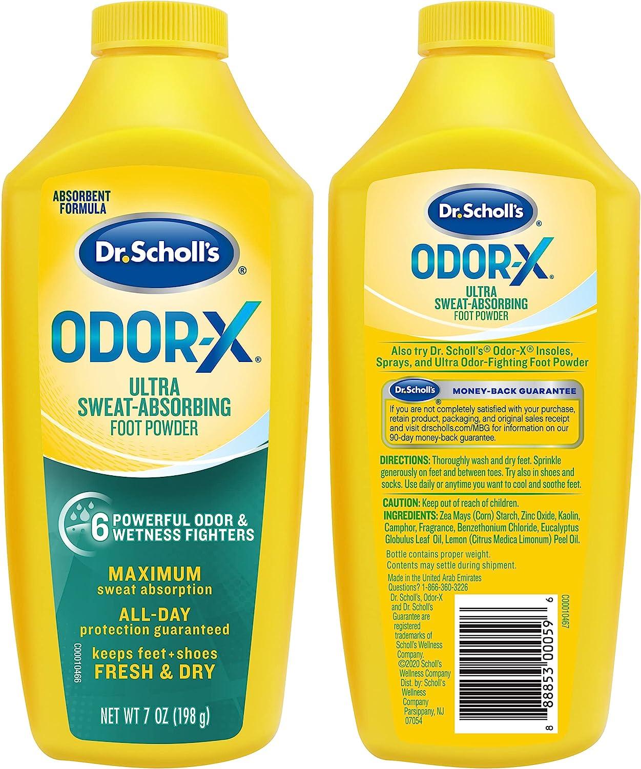Dr. Scholl's Odor-X Sweat Absorbing Foot Powder 7oz - Eliminate Foot ...