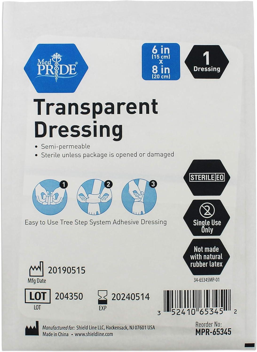 Medpride Transparent Film Wound Dressing 6 x 8 - 10 Pack, Sterile, Semi ...