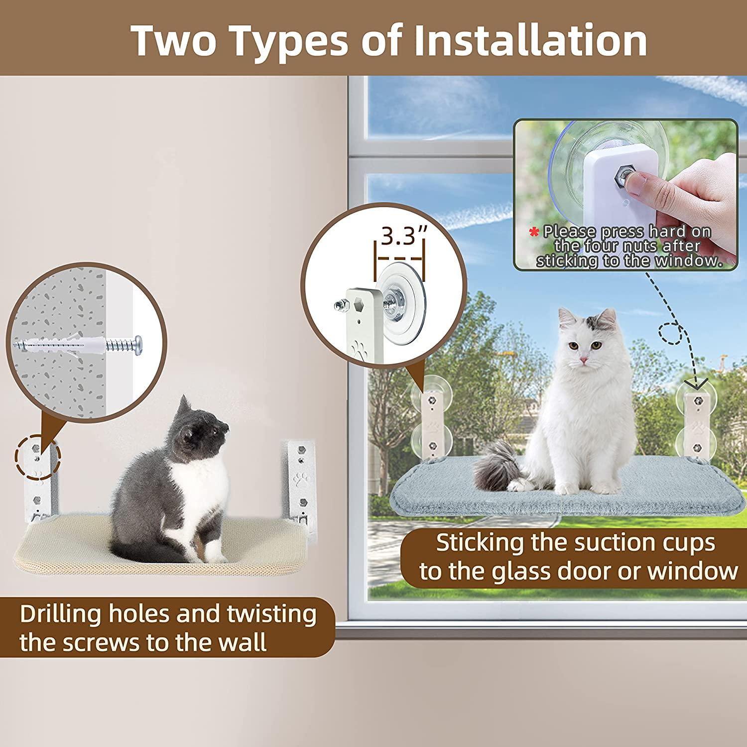 AMOSIJOY Cordless Cat Window Perch with 4 Suction Cups | Solid Metal ...