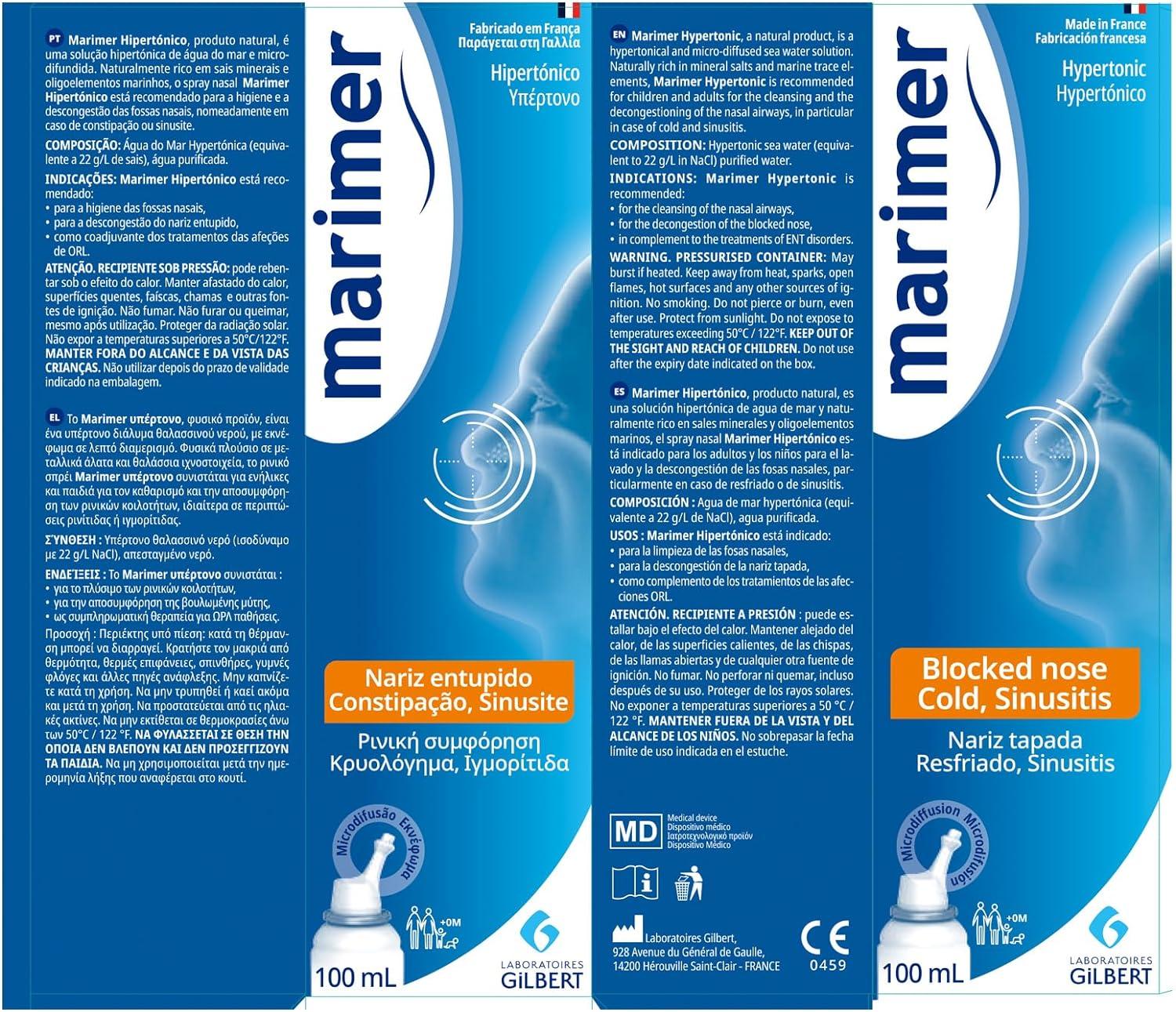 Marimer Hypertonic Saline Nasal Spray 3.38 FL OZ - Natural Sinus Rinse ...