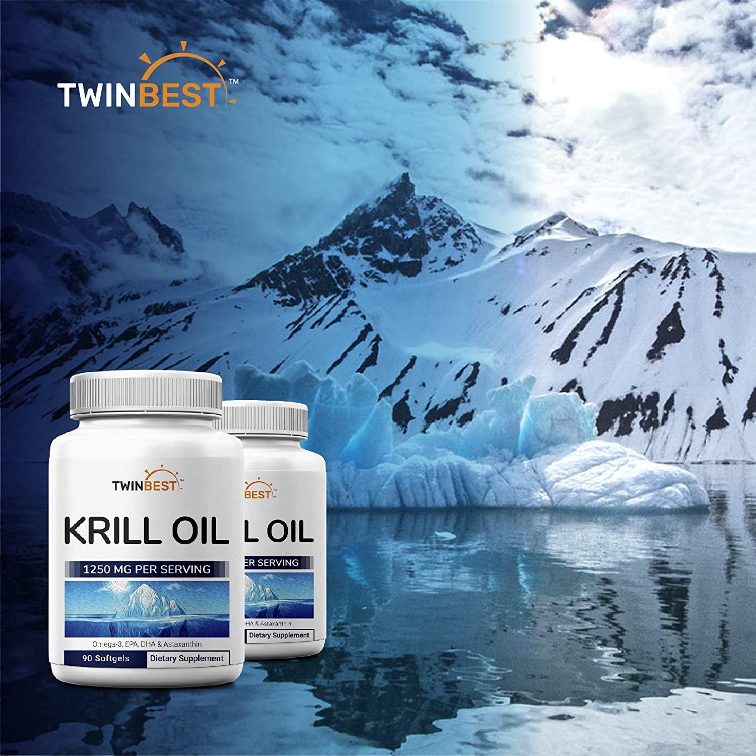 Twinbest Antarctic Krill Oil Softgels 2-Pack 1250mg Per Serving 180 Softgels Supply Rich in ...