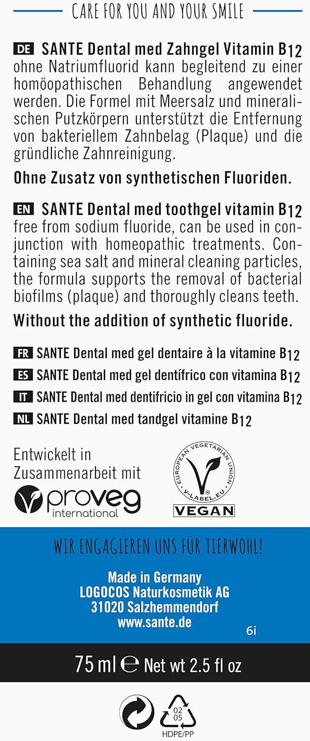 SANTE Gel - Natural Vitamin B12 Tooth Gel Fluoride-Free Dental Med 75ml ...