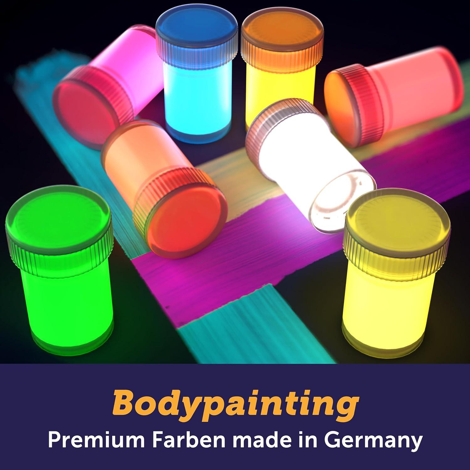 UVibe Body Painting Colors - 8x Neon UV Makeup for Skin & Face - Black ...