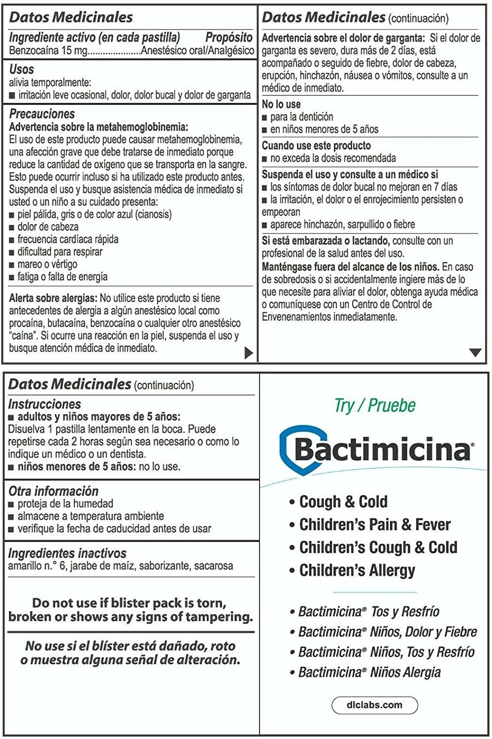 Bactimicina Sore Throat Lozenges Extra Strength Oral Analgesic - Fast ...