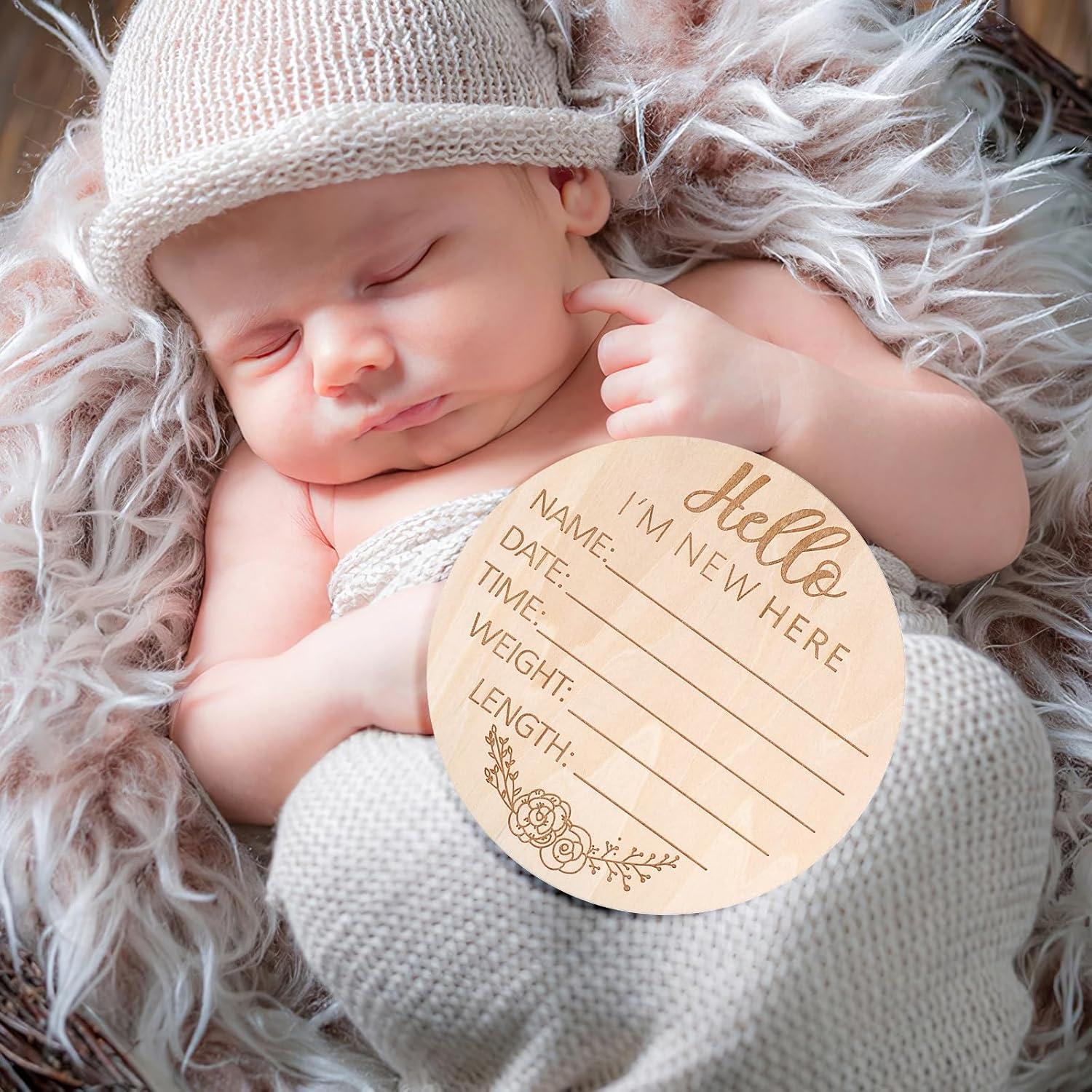 Ouligay Milestone Cards for Babies | Wooden Birth Announcement & Hello ...