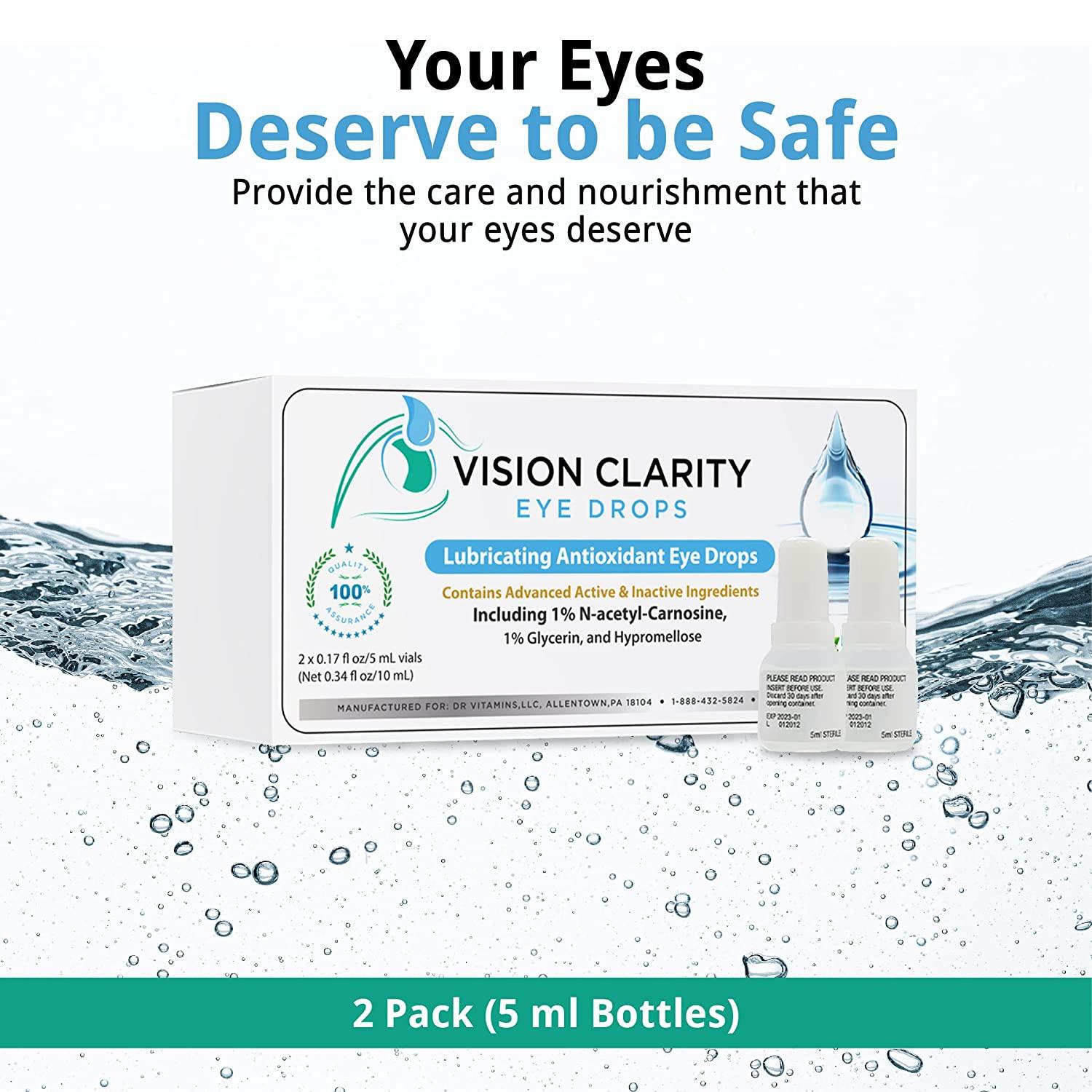 Vision Clarity Eye Drops 1% Carnosine - Antioxidant Lubricants for Dry Eyes & Cataracts - 2 ...