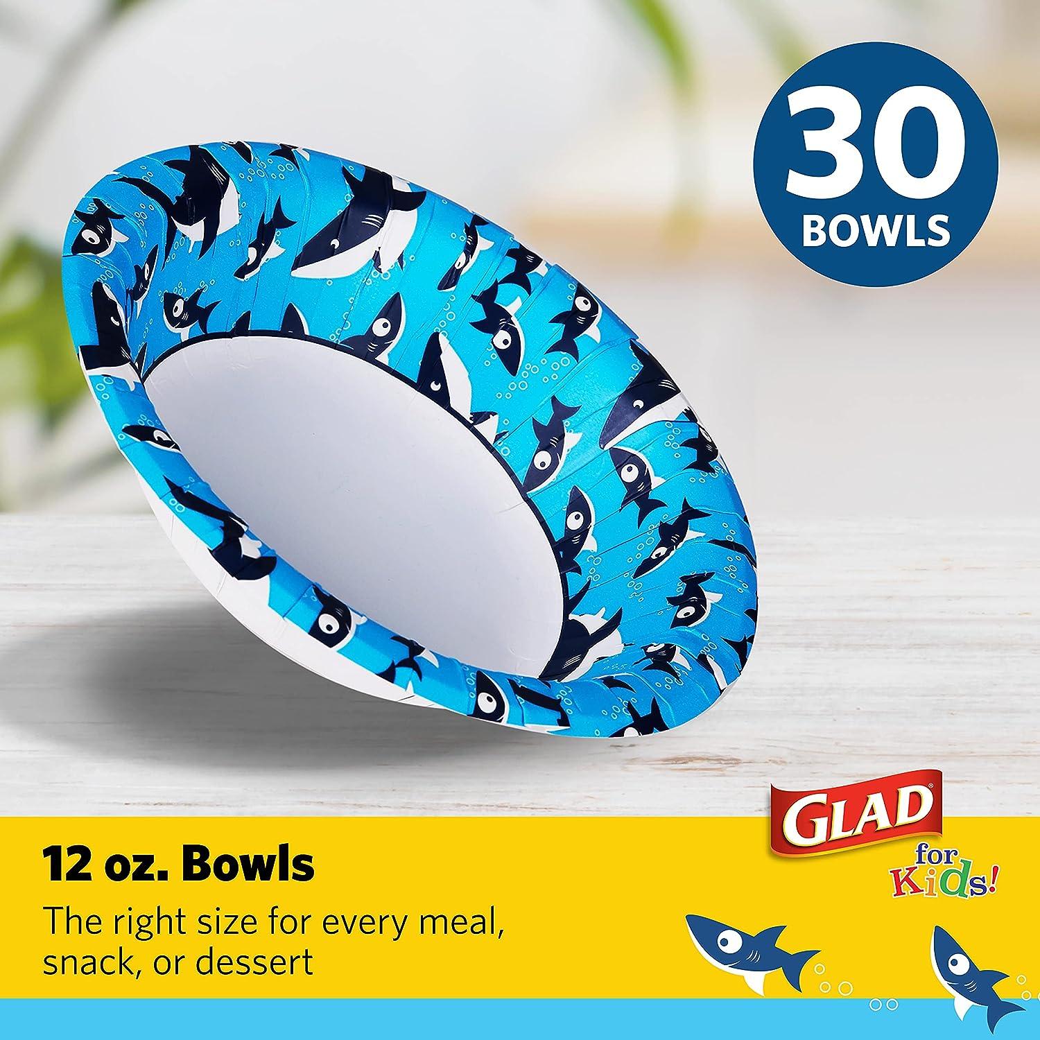 Glad for Kids 12 oz Shark Print Paper Bowls | 30 Count, Microwavable ...