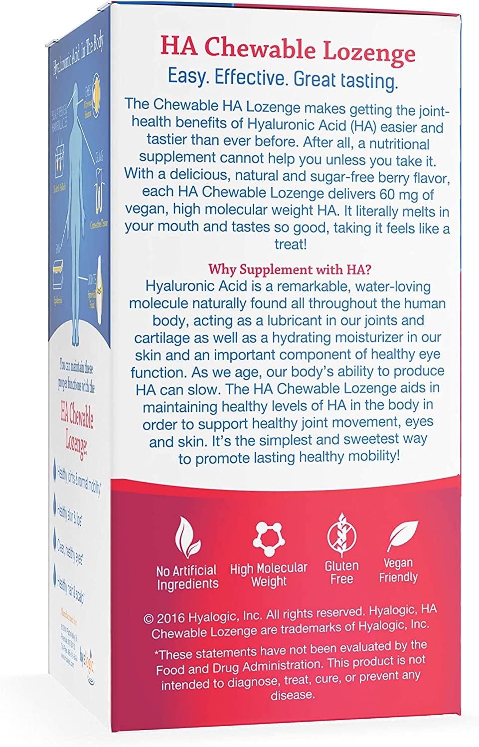 Hyalogic Hyaluronic Acid Chewables 120mg - Berry Flavored - Joint ...