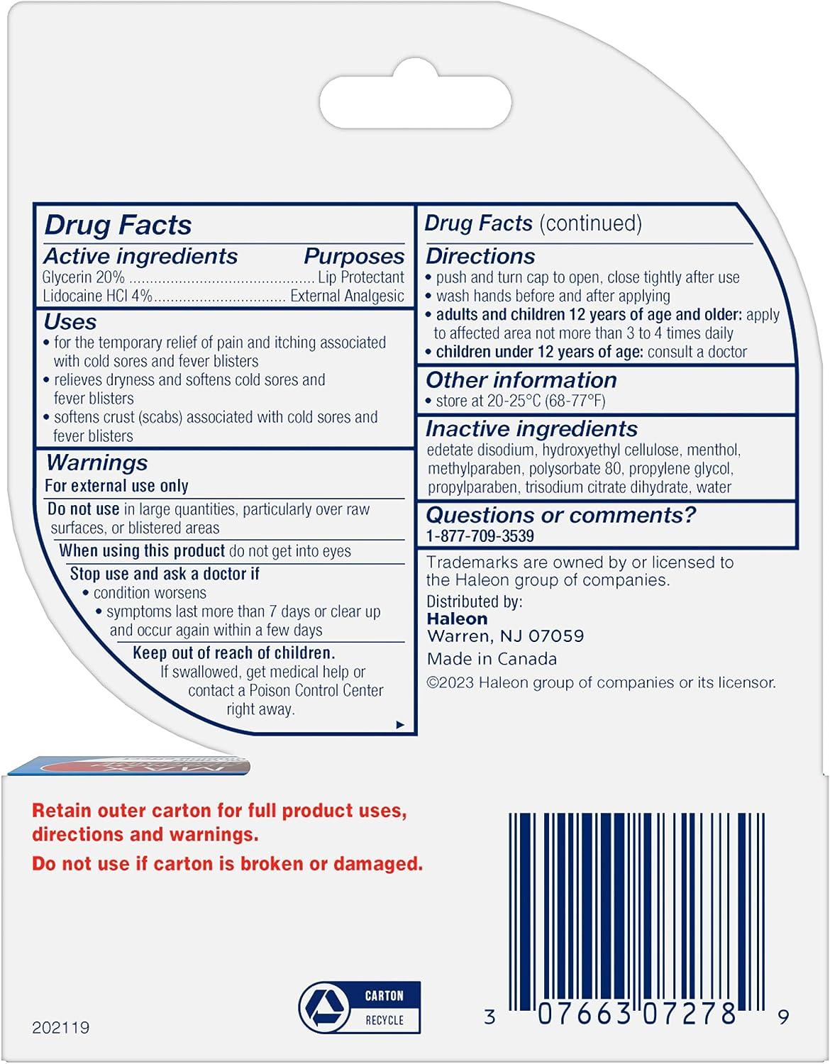 Abreva Cold Sore Treatment Cream - Rapid Pain Relief - 3g Tube | Buy ...