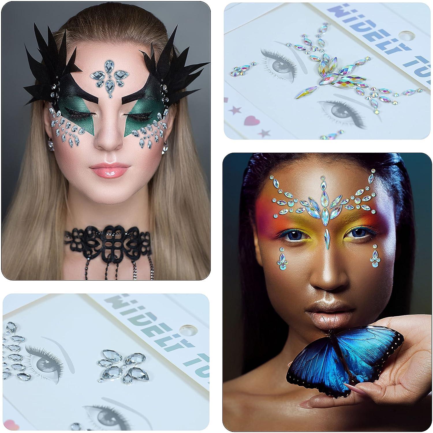 Self-Adhesive Face Gems - 6 Sets Rhinestone Stickers for Festivals and ...
