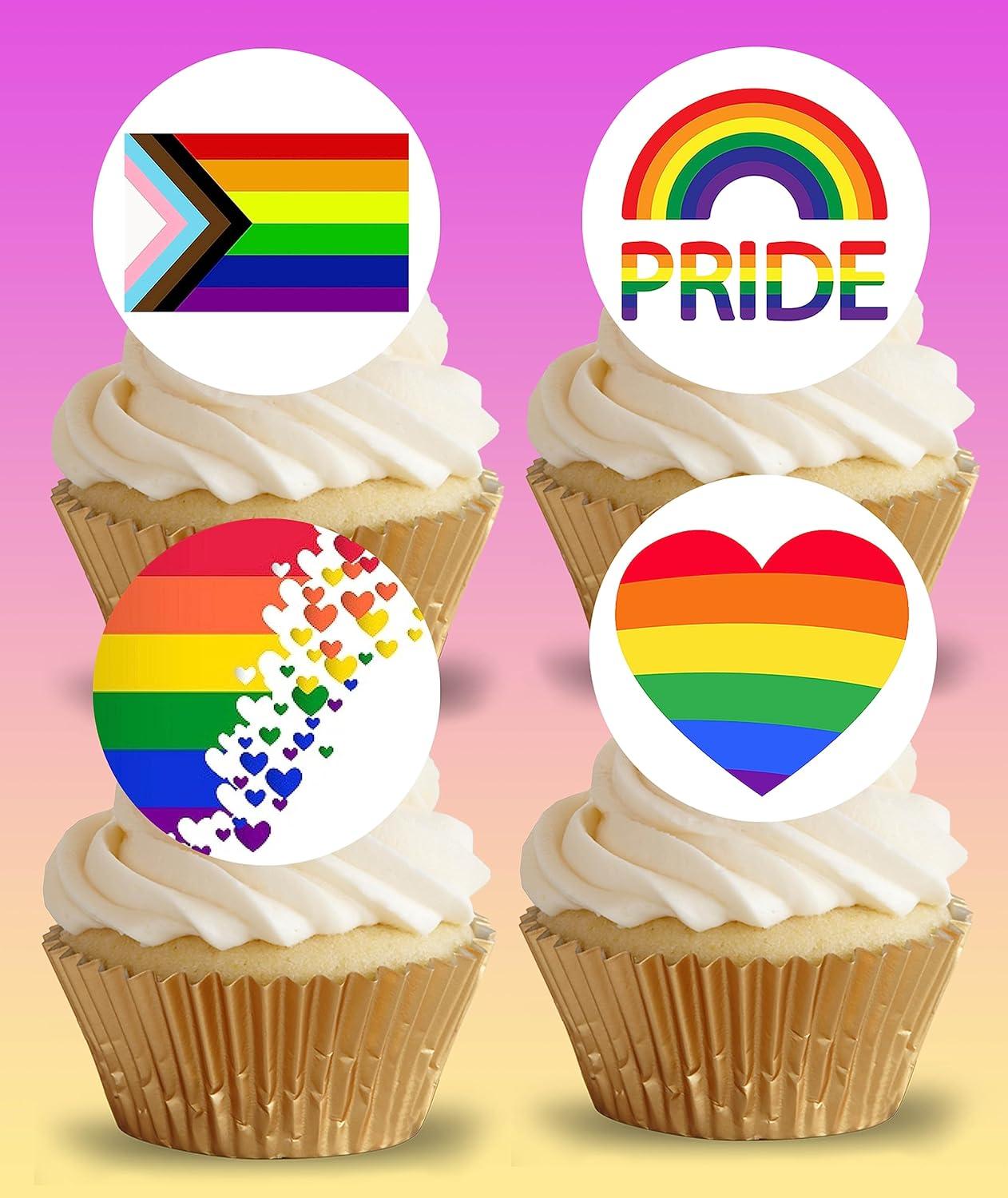 24 x Pre-Cut Pride 3 Edible Stand up Wafer/Rice Paper Cupcake Cake ...