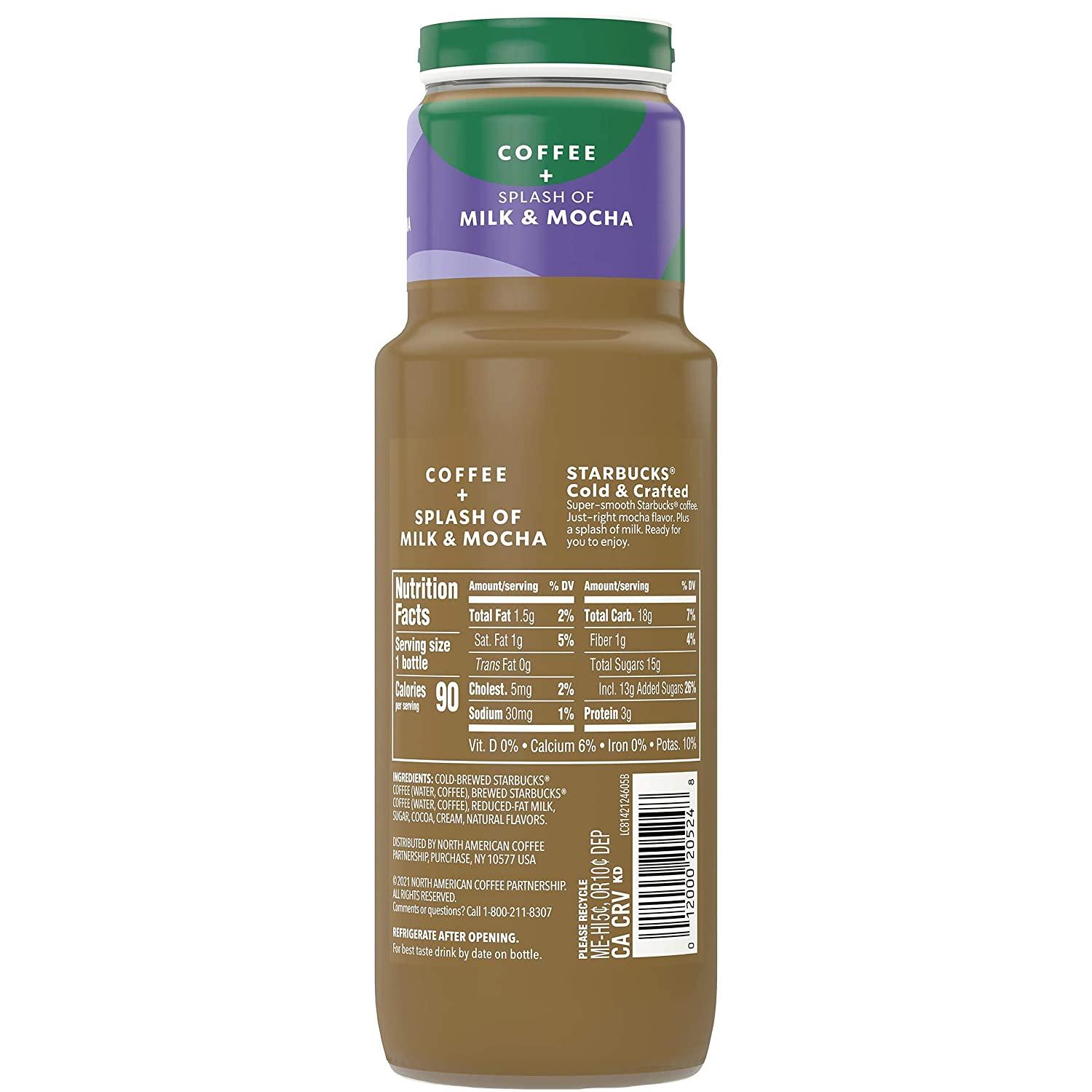 Starbucks Cold & Crafted Coffee Splash of Milk + Mocha 11oz Bottles (12 ...