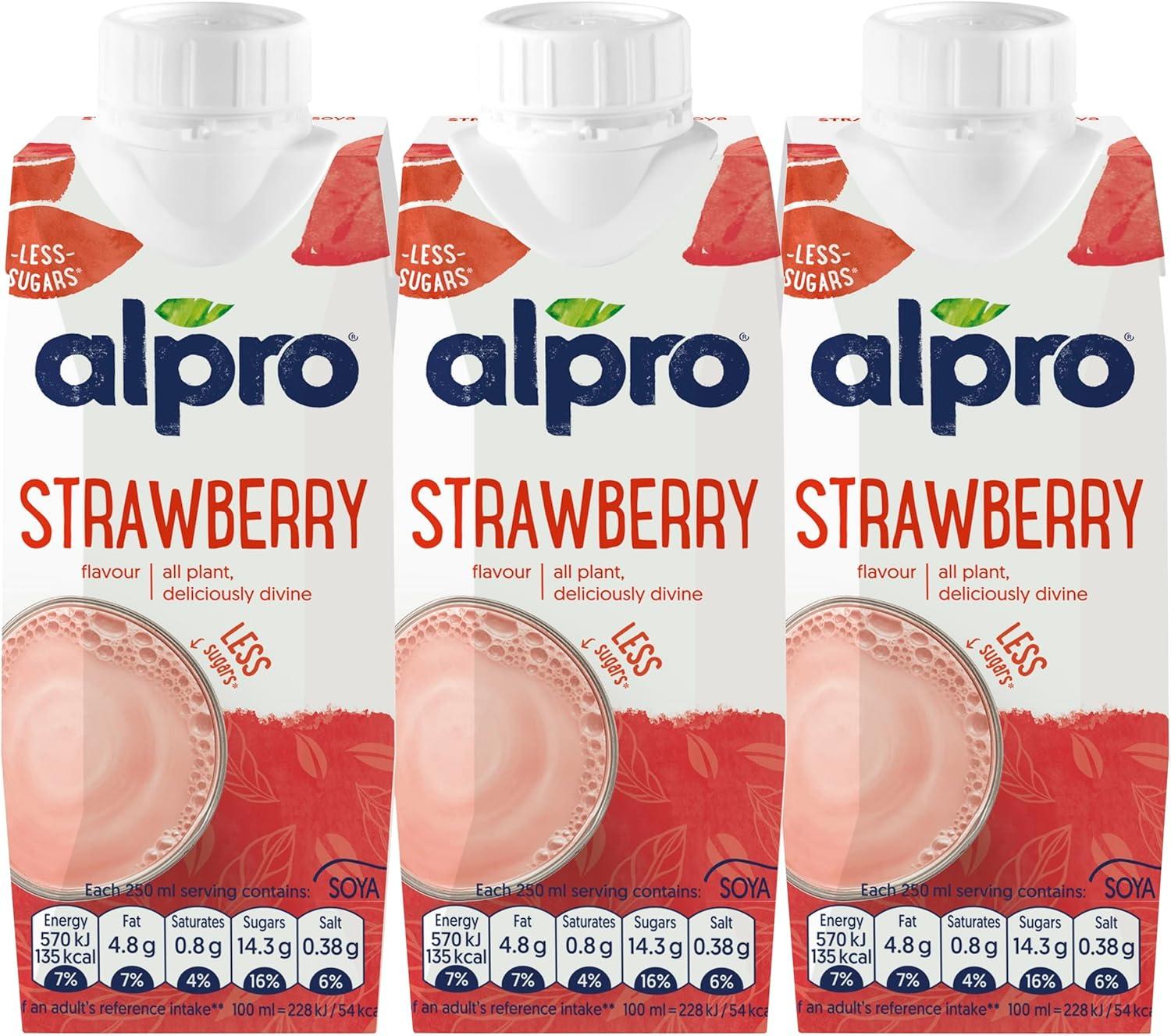 Alpro Soya Strawberry Plant-Based Long Life Drink Vegan & Dairy Free 3 ...