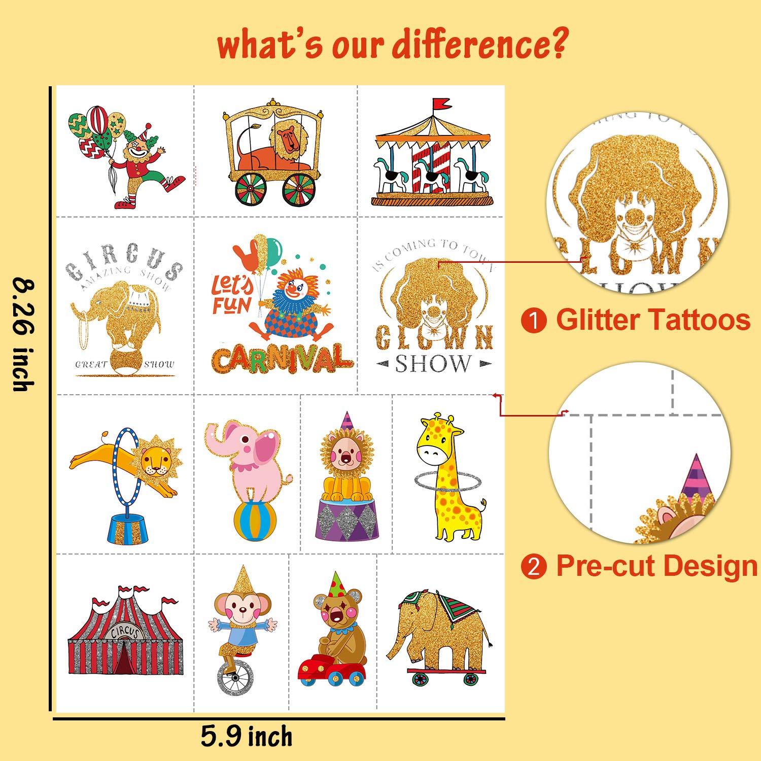 Partywind 32 Styles Circus Metallic Glitter Temporary Tattoos for Kids ...