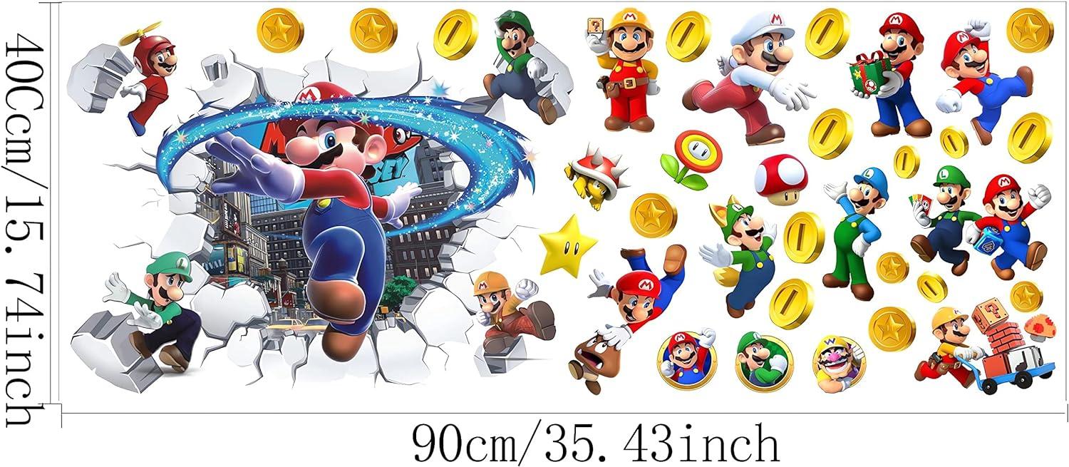 3D Mario Cartoon Wallpaper Wall Decals for Kids Bedroom - Nursery Decor ...