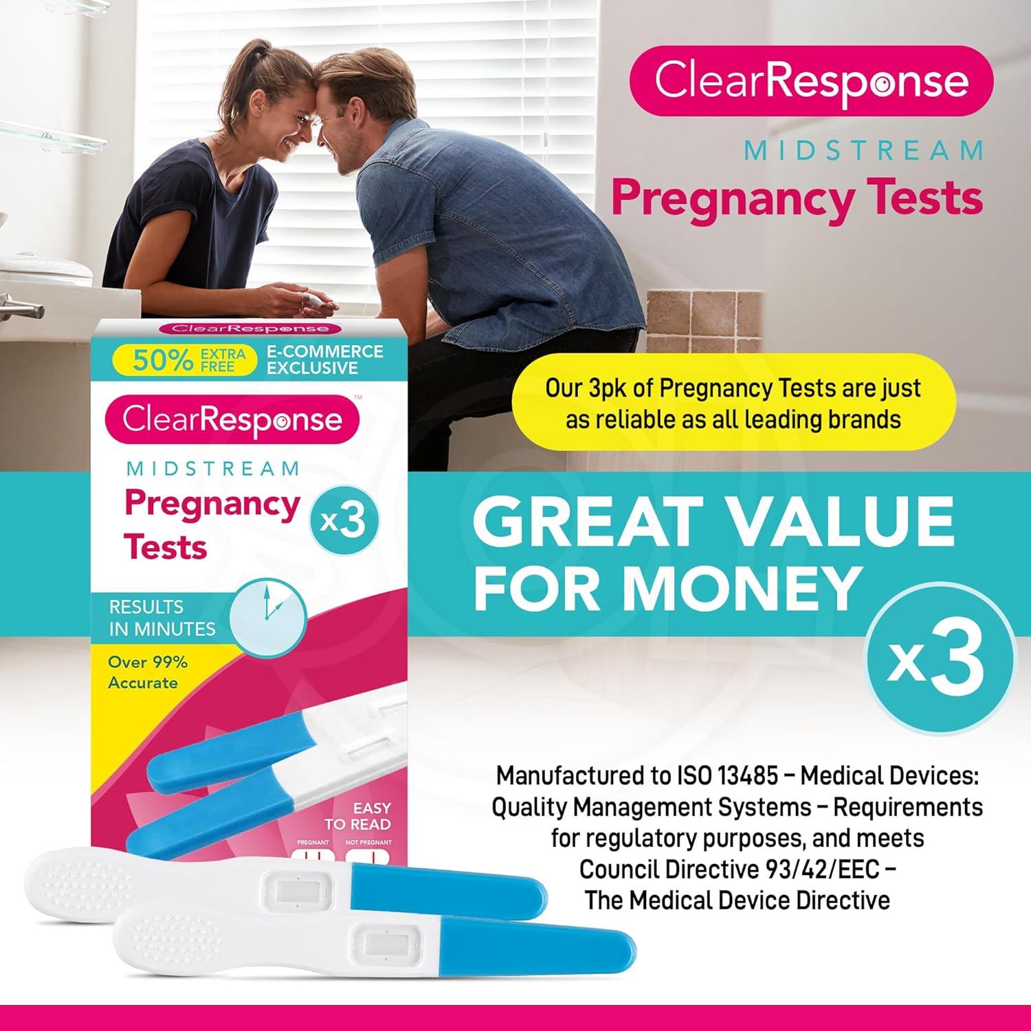 3pk Clear Response Midstream Pregnancy Tests (1x3pk) | Over 99% ...