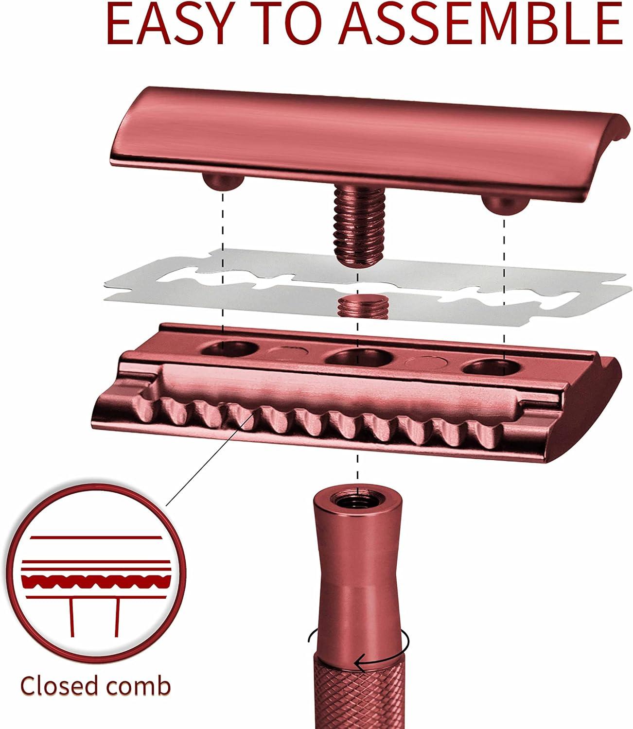 Bambaw Red Metal Safety Razor with Stand - Premium Red Shaving Razor ...