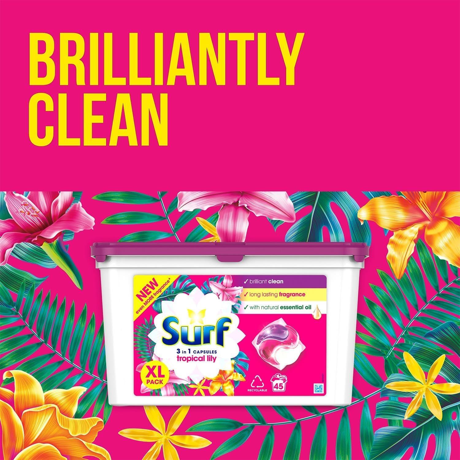 Surf Tropical Lily 3-in-1 Washing Capsules - 45 Washes, 800g (Pack of 1 ...