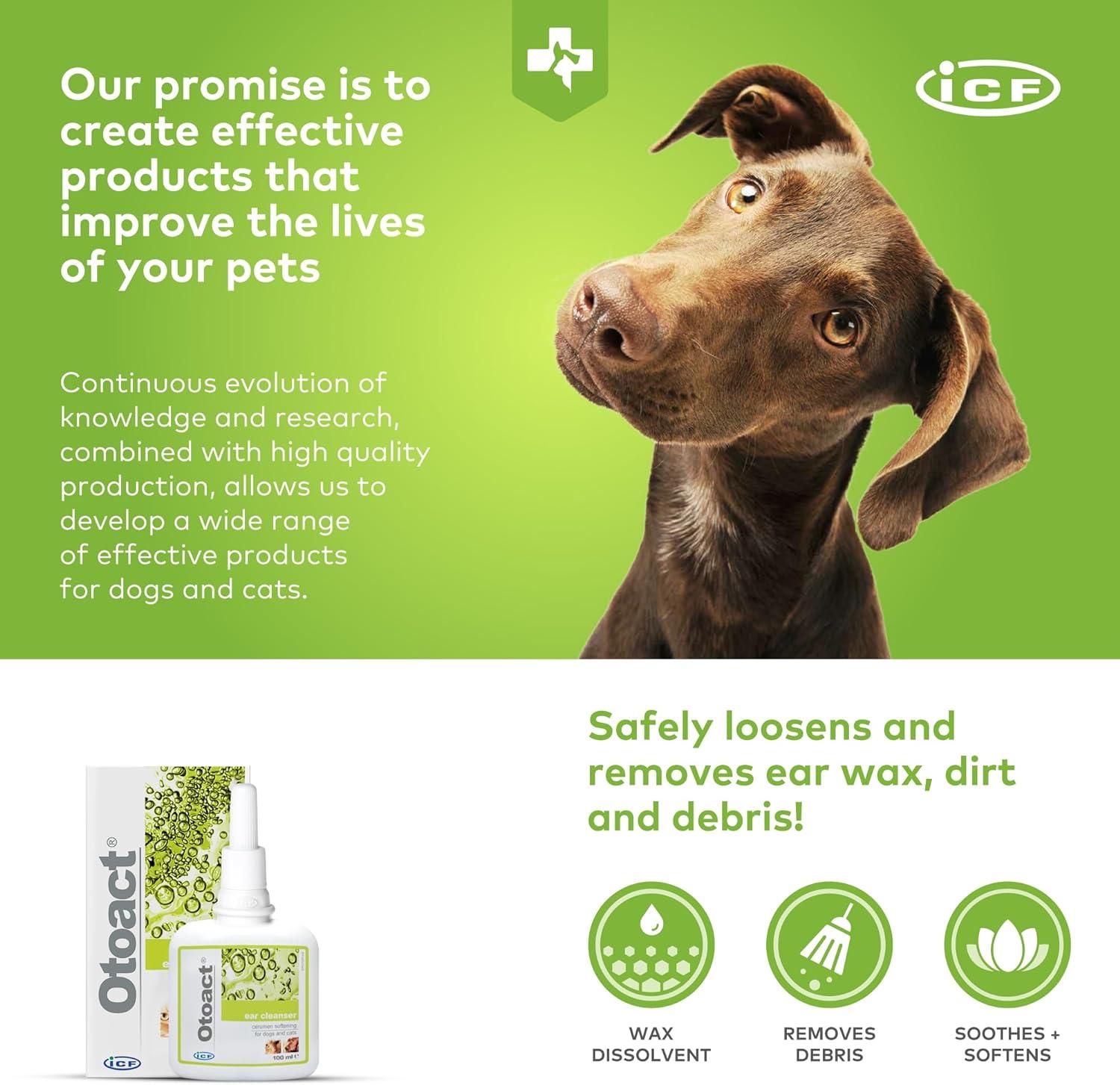 ICF | Otoact | Cat And Dog Ear Cleaner | Dog Ear Drops To Stop Wax ...