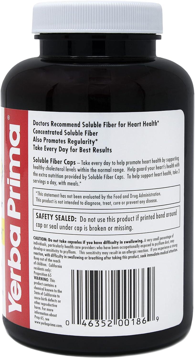 Yerba Prima Soluble Fiber Formula Capsules 180 Count - Premium Dietary ...