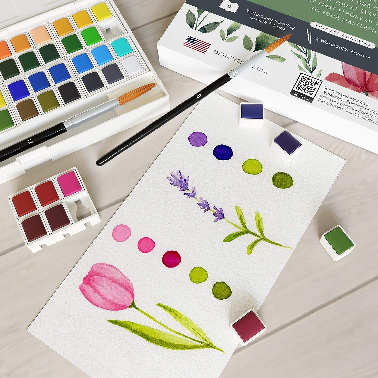Watercolor Paint Set with 48 Premium Colors Includes 2 Artist Brushes ...