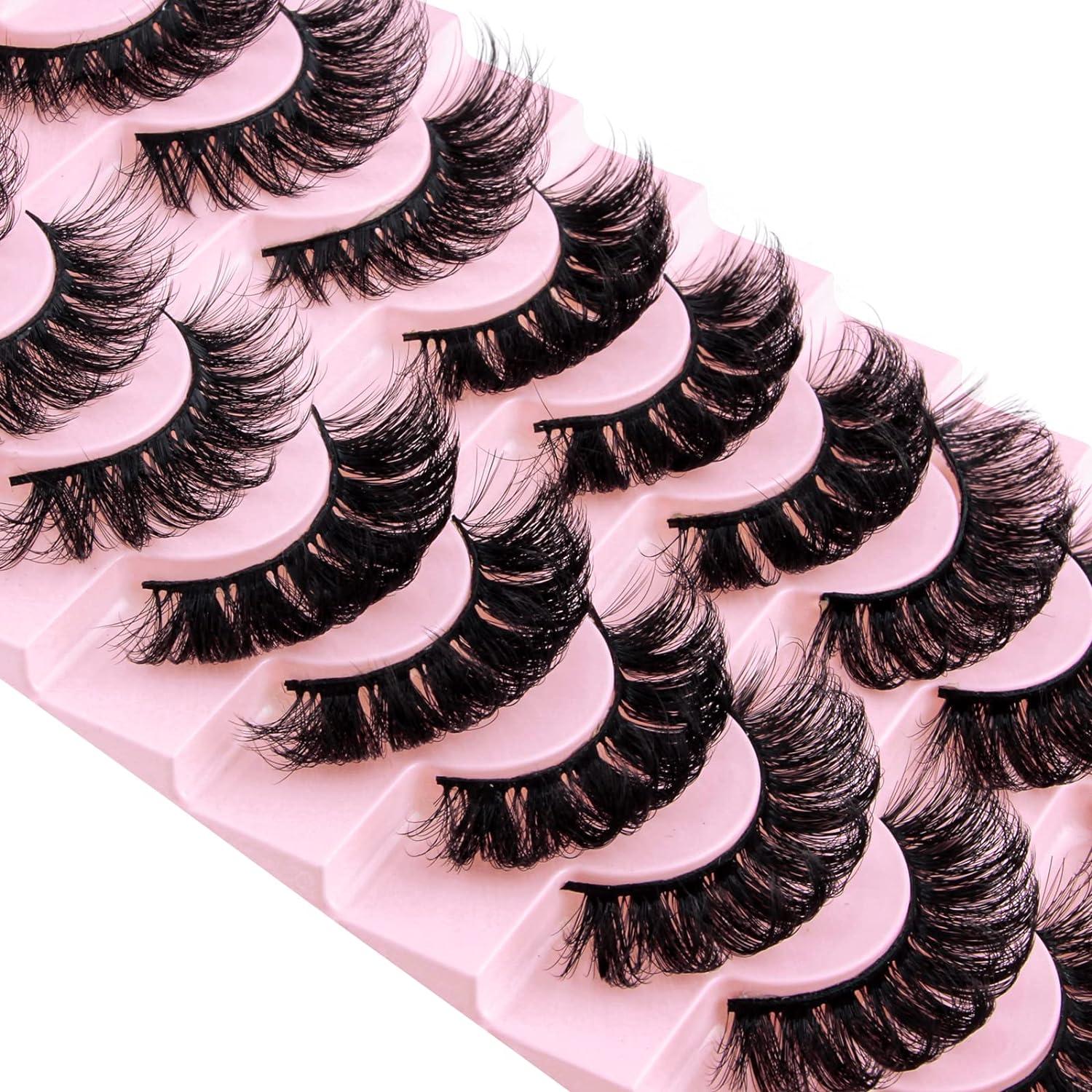 False Eyelashes 6D Mink - 9 Pairs Dramatic Fluffy Natural Curly Lashes ...
