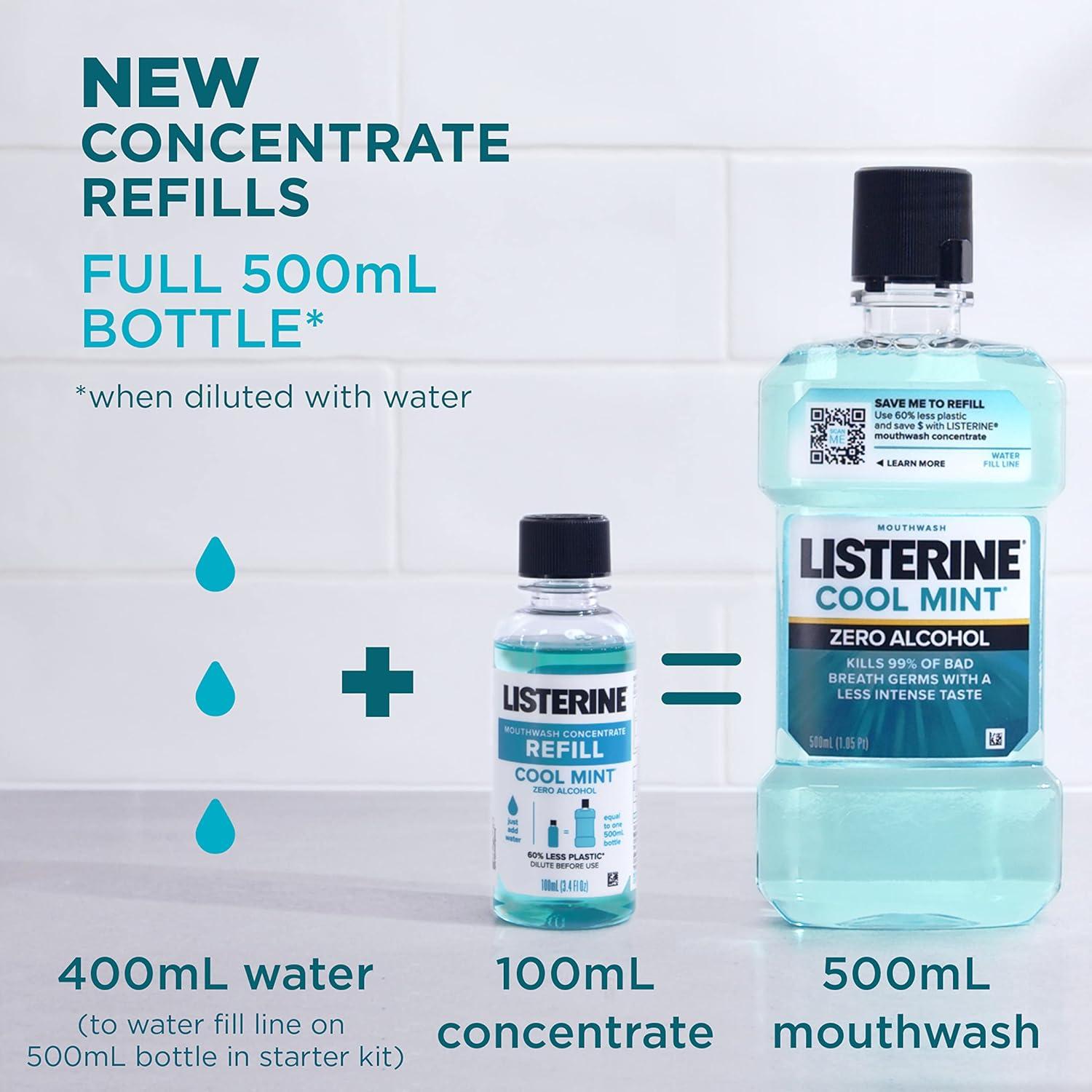 Listerine Zero Alcohol Mouthwash Concentrate Cool Mint 3 x 100 mL ...