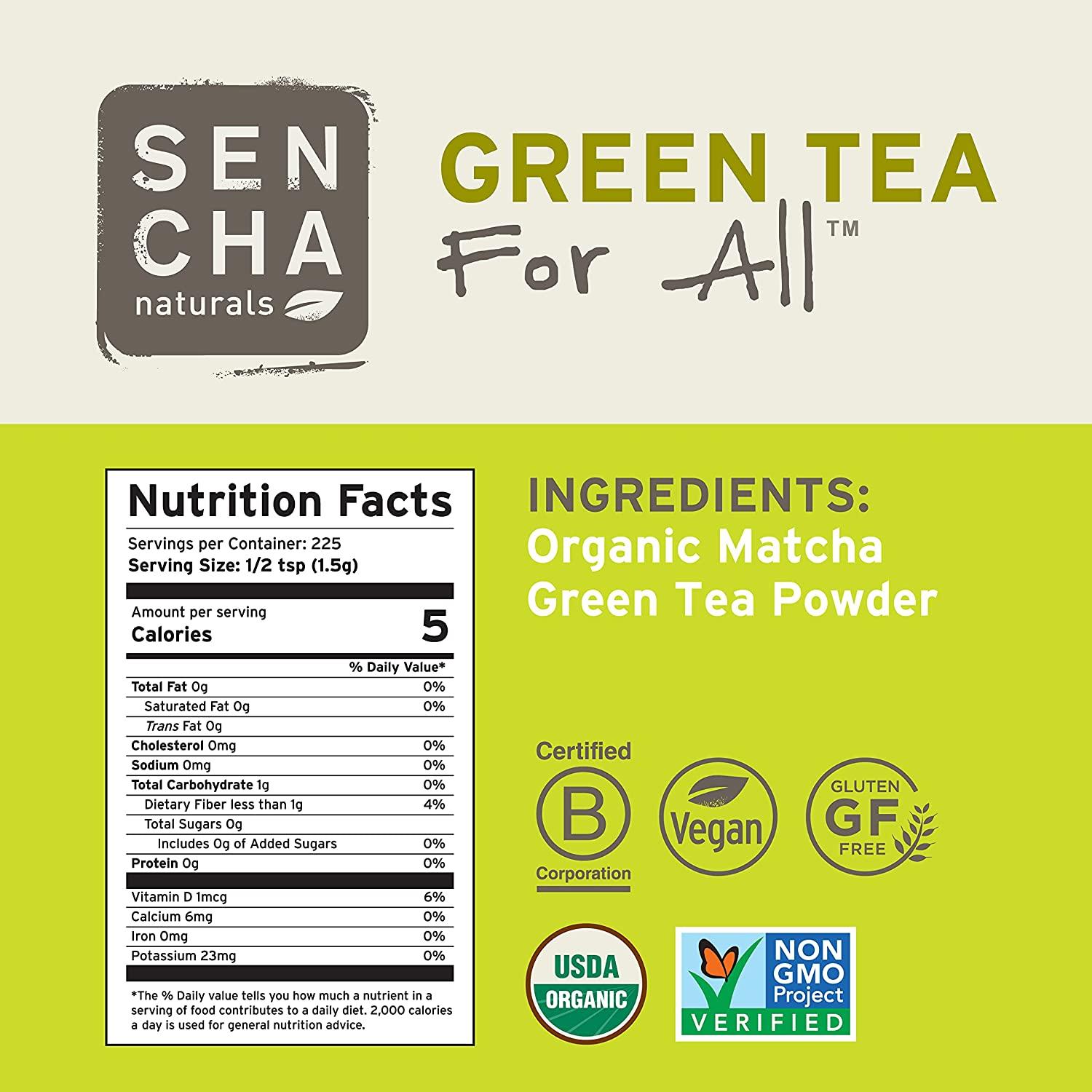 Sencha Naturals Organic Everyday Matcha Powder - Japanese Origin, 12 oz ...