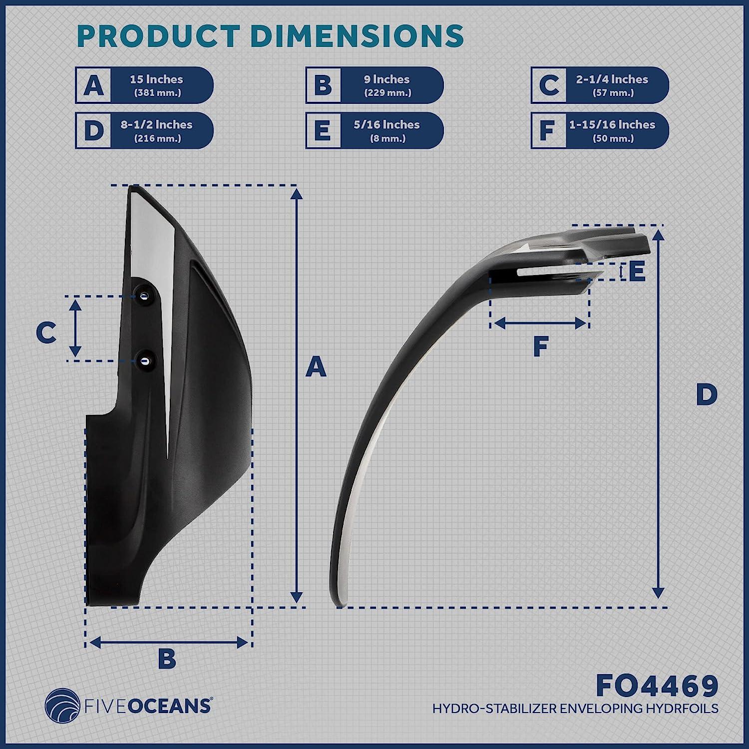 Five Oceans Hydrofoil - Black Hydro-Stabilizer Fins for Outboard Motors ...