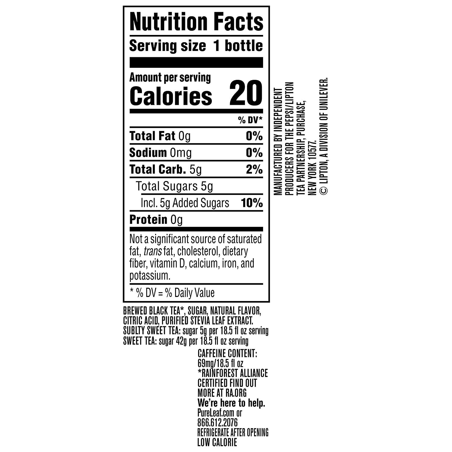 Pure Leaf Subtly Sweet Peach Iced Tea - Lower Sugar - 18.5 Fl Oz (Pack ...