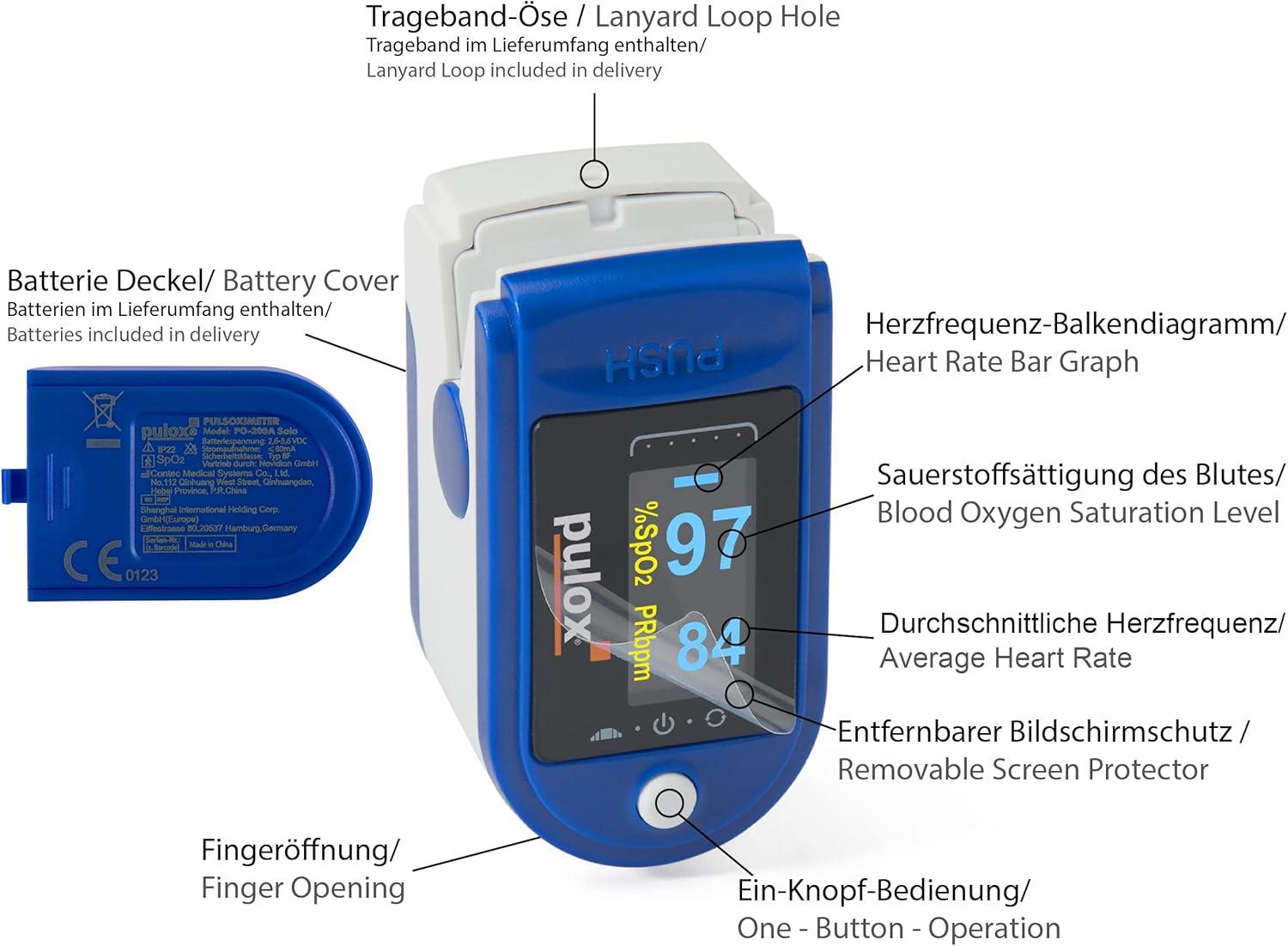 Pulse Oximeter Pulox PO-200A Solo - Accurate Pulse & Oxygen Saturation ...