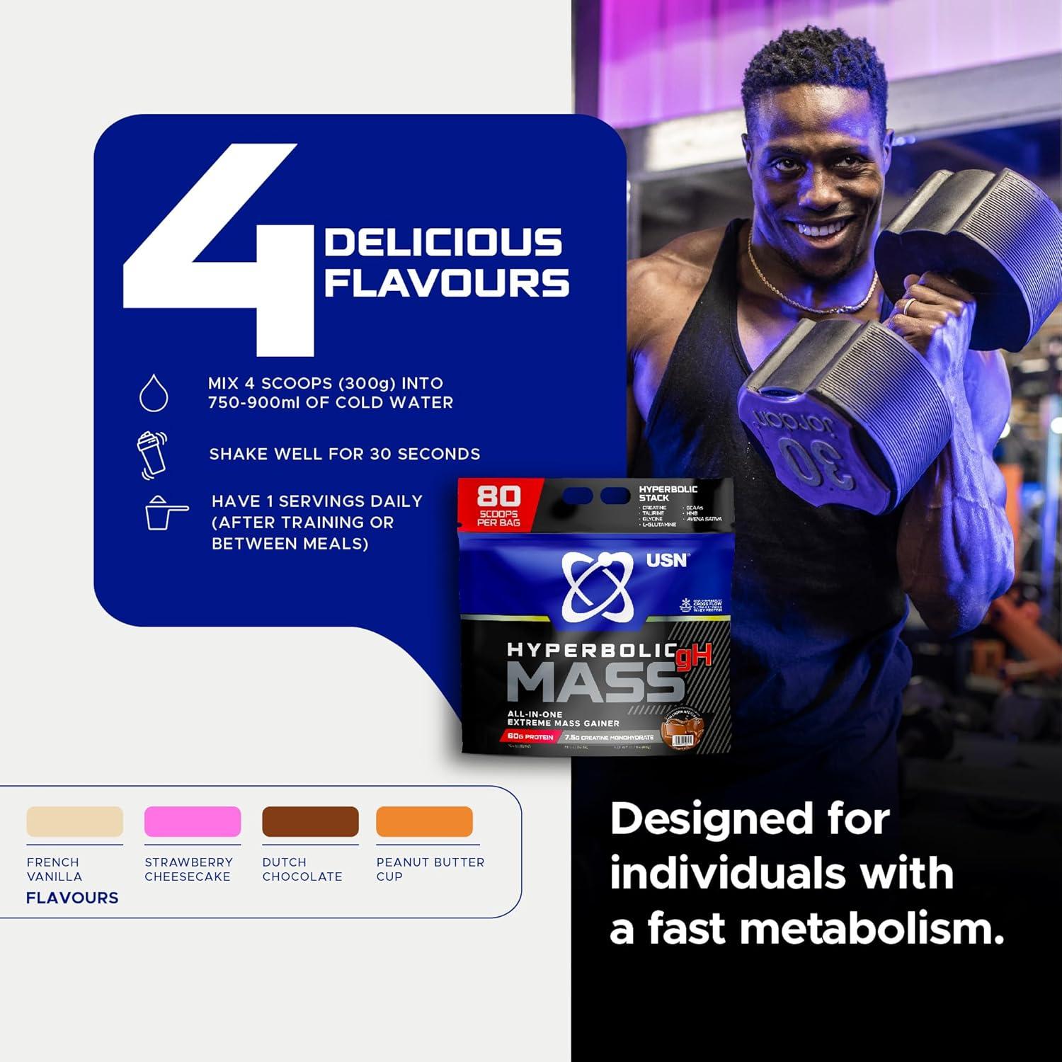 USN Hyperbolic Mass Chocolate 2kg - High Calorie Mass Gainer with ...