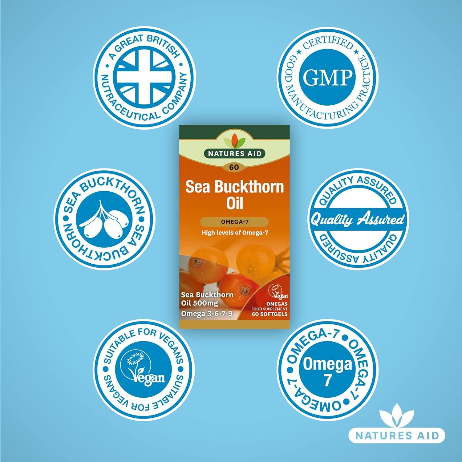 Nature's Aid Omega-7 Sea Buckthorn Oil 500mg - 60 Vegetarian Softgels ...